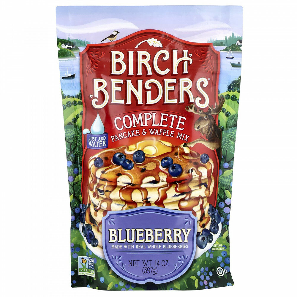 Birch Benders, смесь для приготовления блинов и вафель, голубика, 397 г (14 унций)