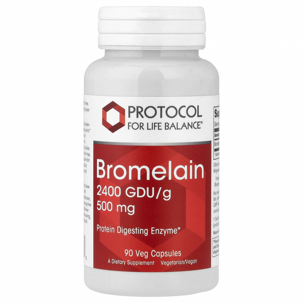 Protocol for Life Balance, бромелаин, 500 мг, 90 растительных капсул