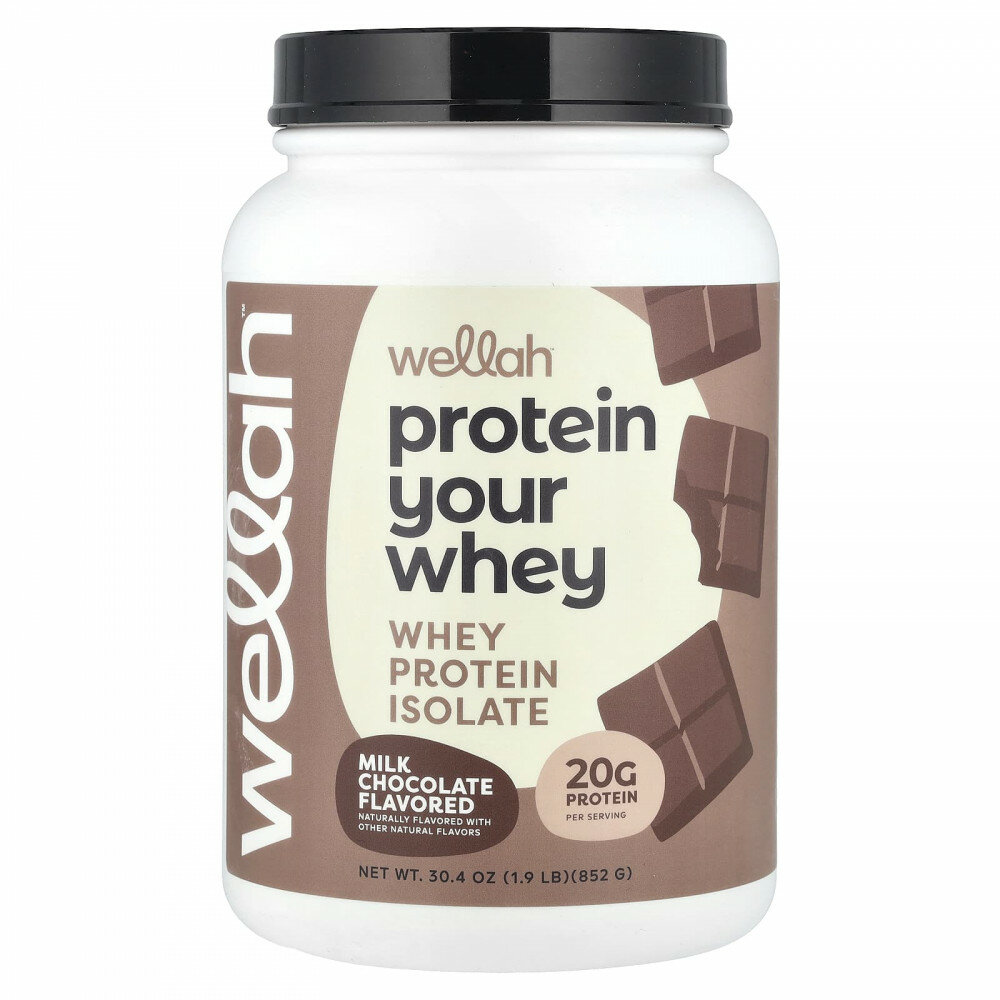 Wellah, Protein Your Whey, изолят сывороточного протеина, молочный шоколад, 852 г (1,9 фунта)