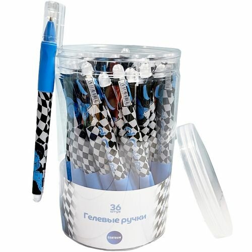 3шт. Ручка гелевая CENTRUM "Аниме. Клетка голубая" 0,5мм, грип, синяя (70516)