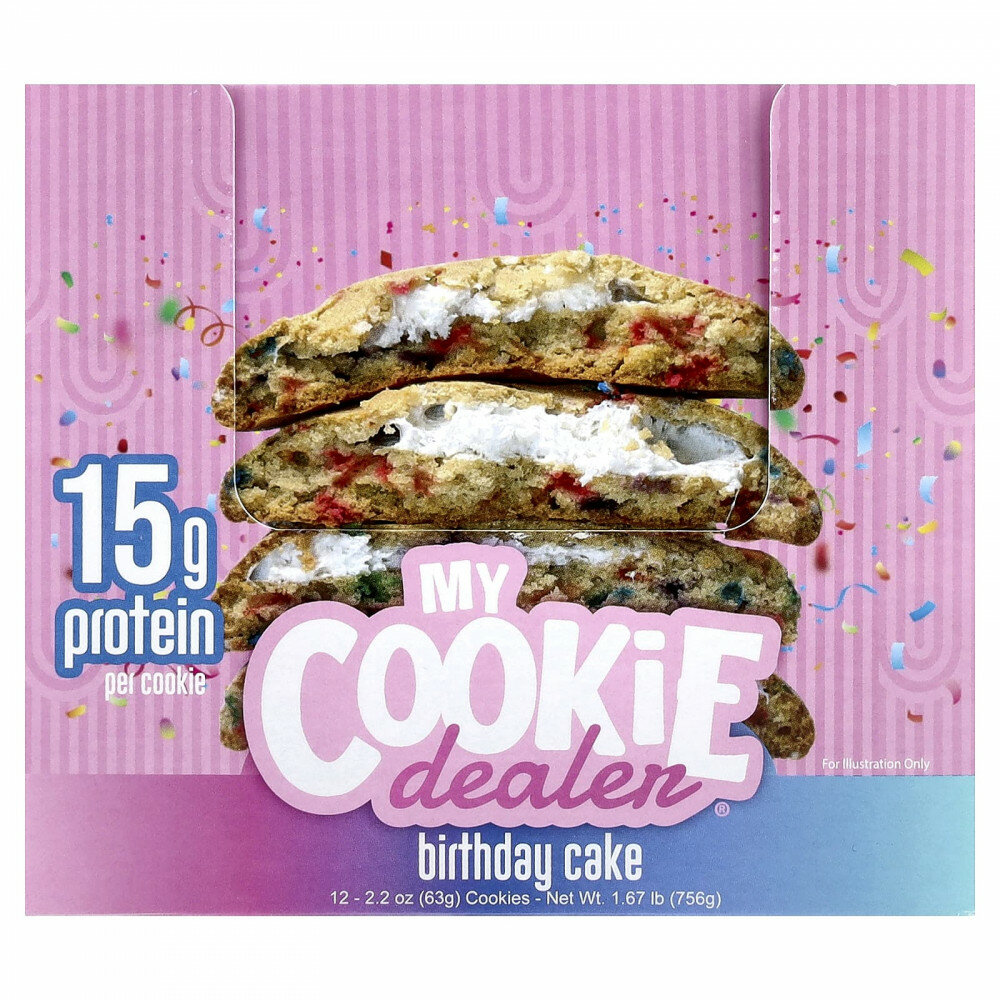 My Cookie Dealer Protein, протеиновое печенье, со вкусом праздничного торта, 12 шт. по 63 г (2,2 унции)