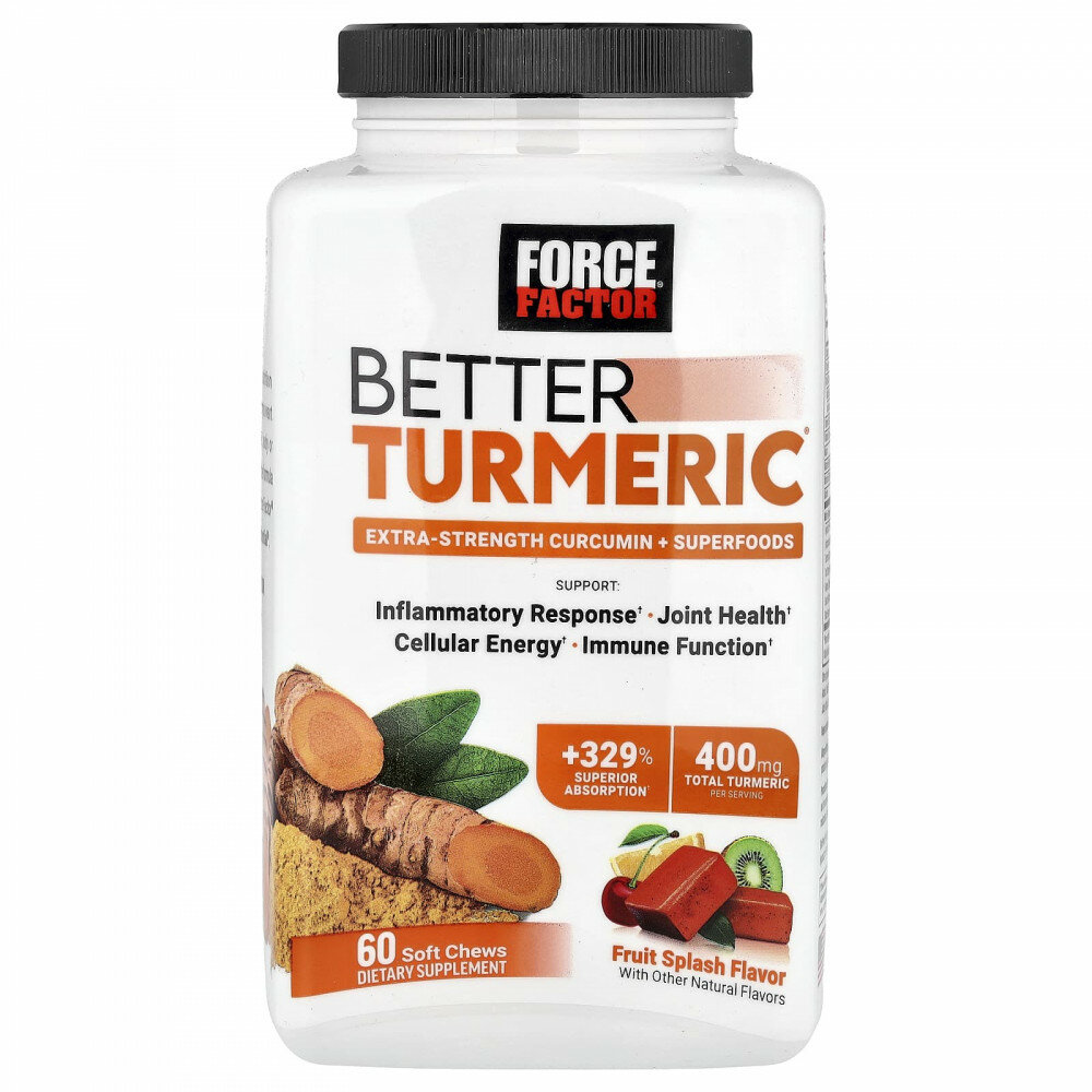 Force Factor, Better Turmeric®, куркумин и суперфуды, фруктовый вкус, 60 жевательных таблеток