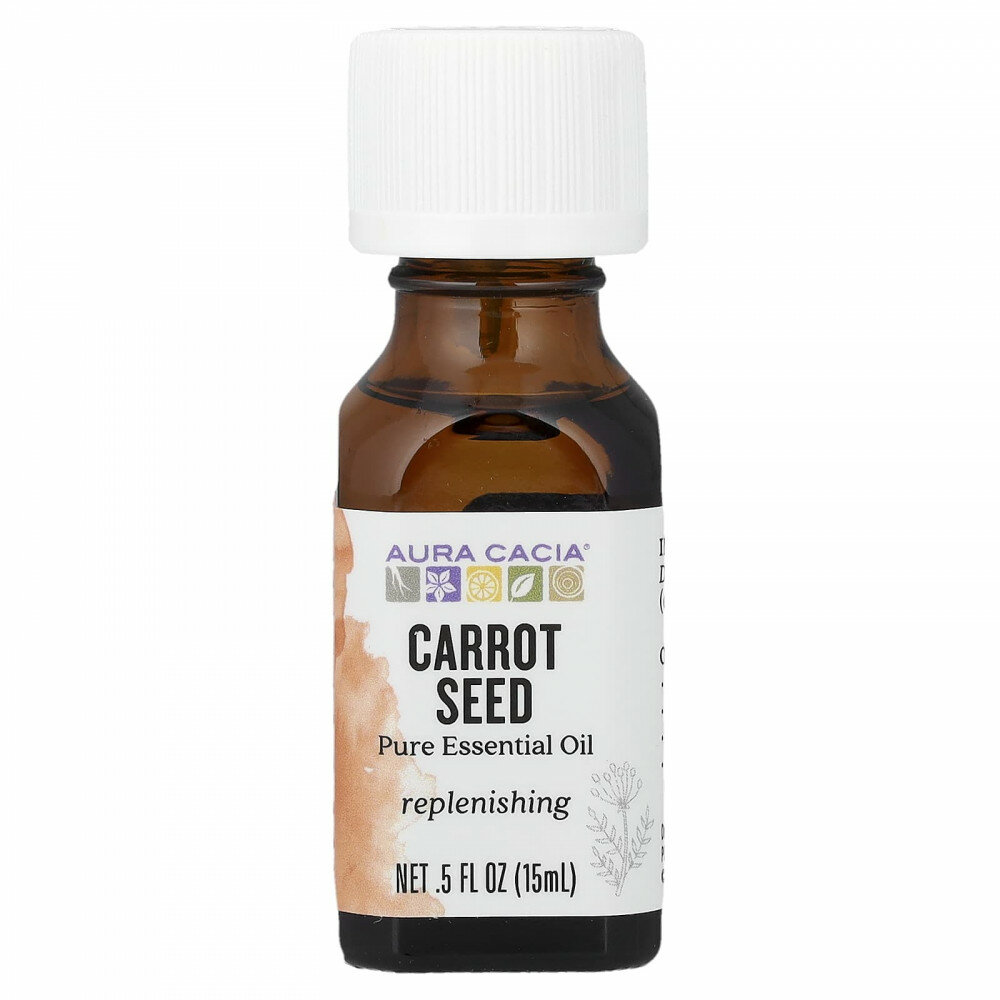 Aura Cacia, 100% чистое эфирное масло, семена моркови, 15 мл (0,5 жидк. унции)