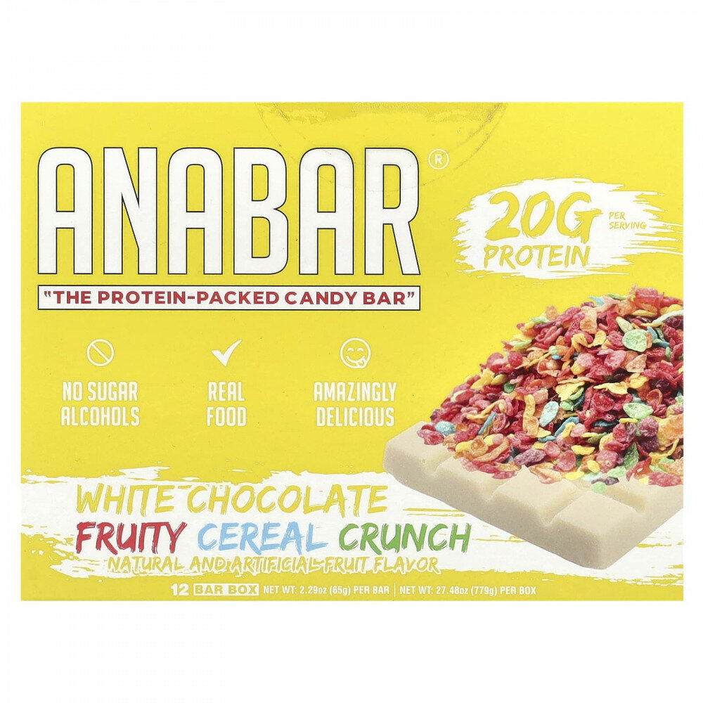The Anabar, The Protein-Packed Candy Bar®, Хрустящие хлопья с белым шоколадом, 12 батончиков по 65 г (2,29 унции)