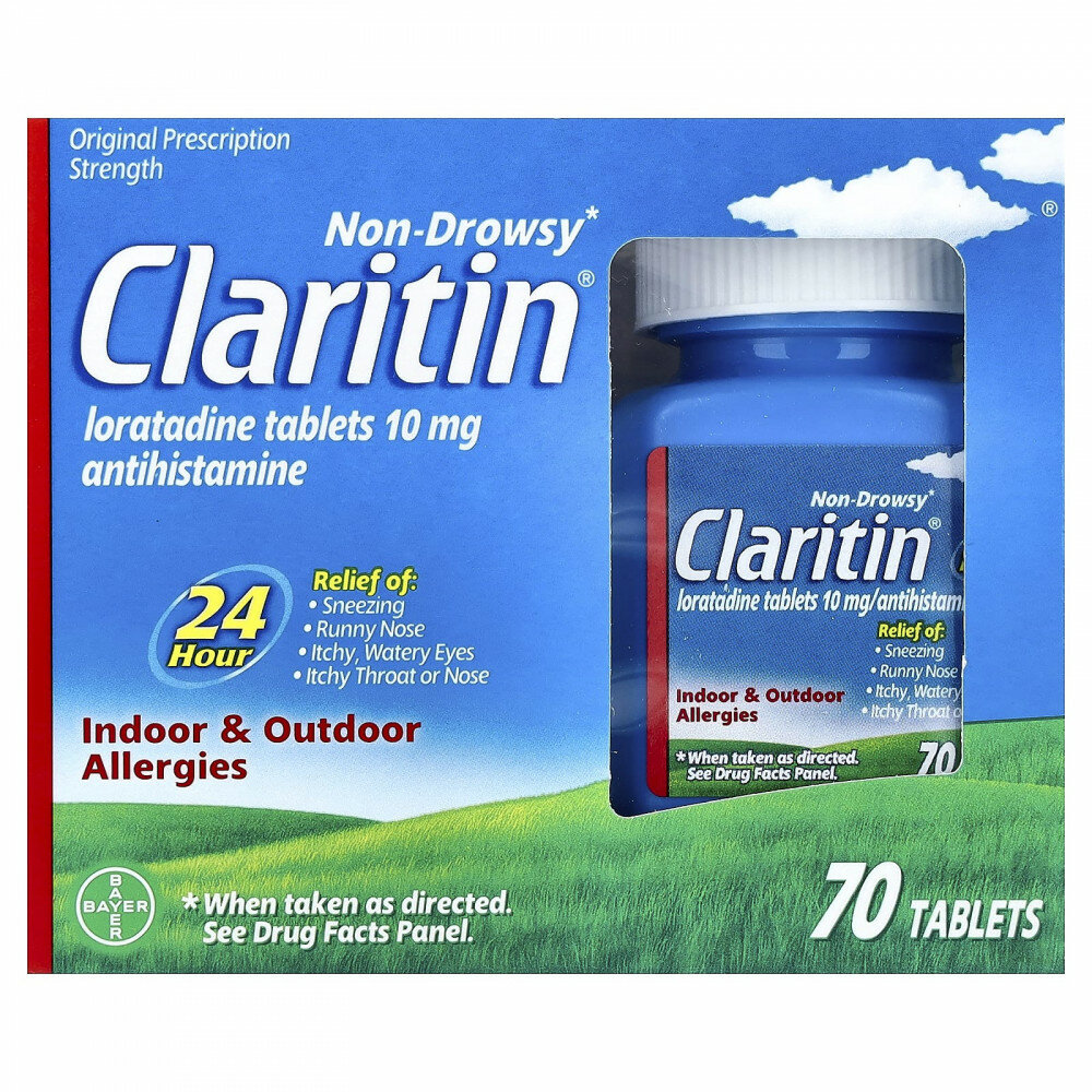 Claritin, Non-Drowsy, лоратадин в таблетках, 10 мг, 70 таблеток
