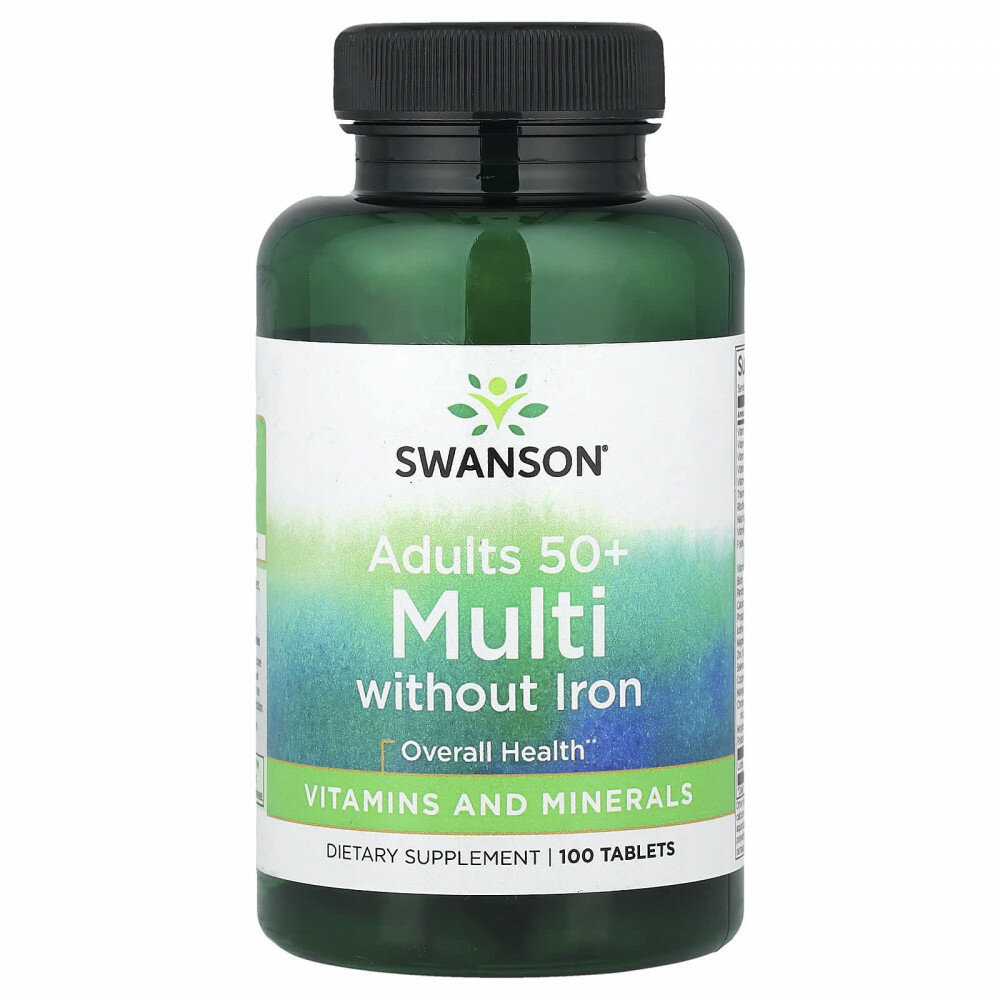 Swanson Vitamins, мультивитамины, без железа, для взрослых старше 50 лет, 100 таблеток