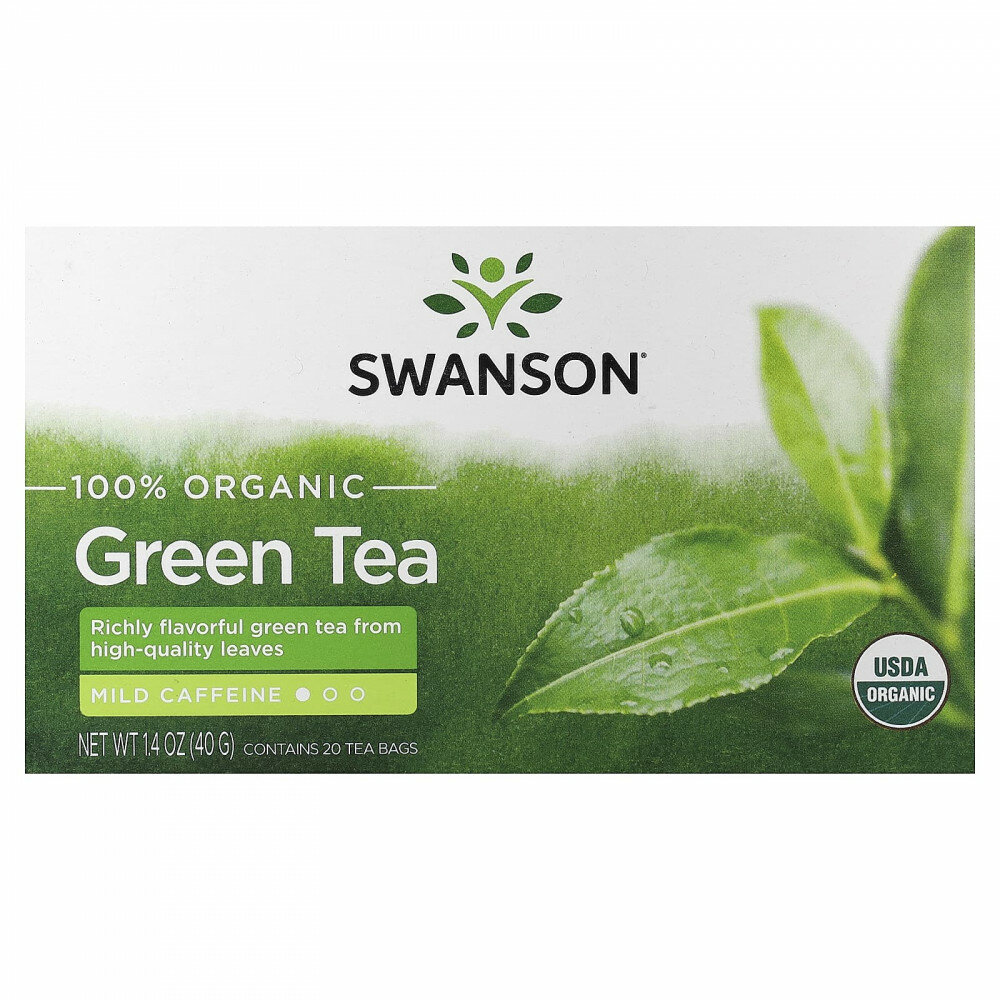 Swanson Vitamins, 100% органический зеленый чай, 20 чайных пакетиков, 40 г (1,4 унции)