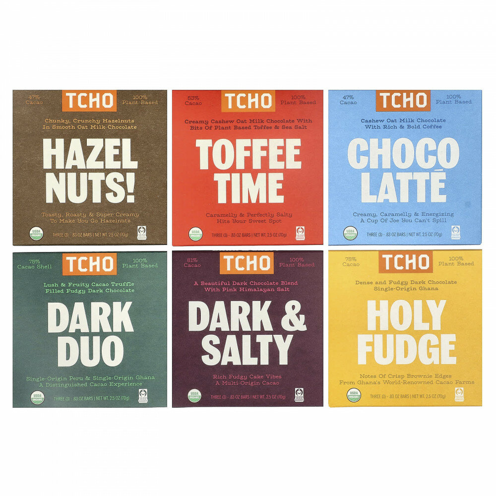 TCHO, темный и овсяный молочный шоколад, в подарочной упаковке, 18 плиток по 0,83 унции