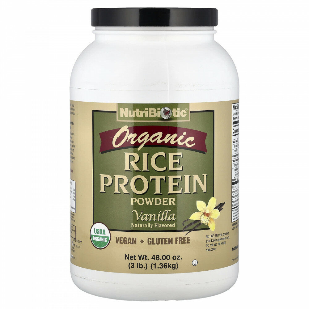 NutriBiotic, Сырой натуральный рисовый белок с ванилью, 3 фунта (1.36 кг)