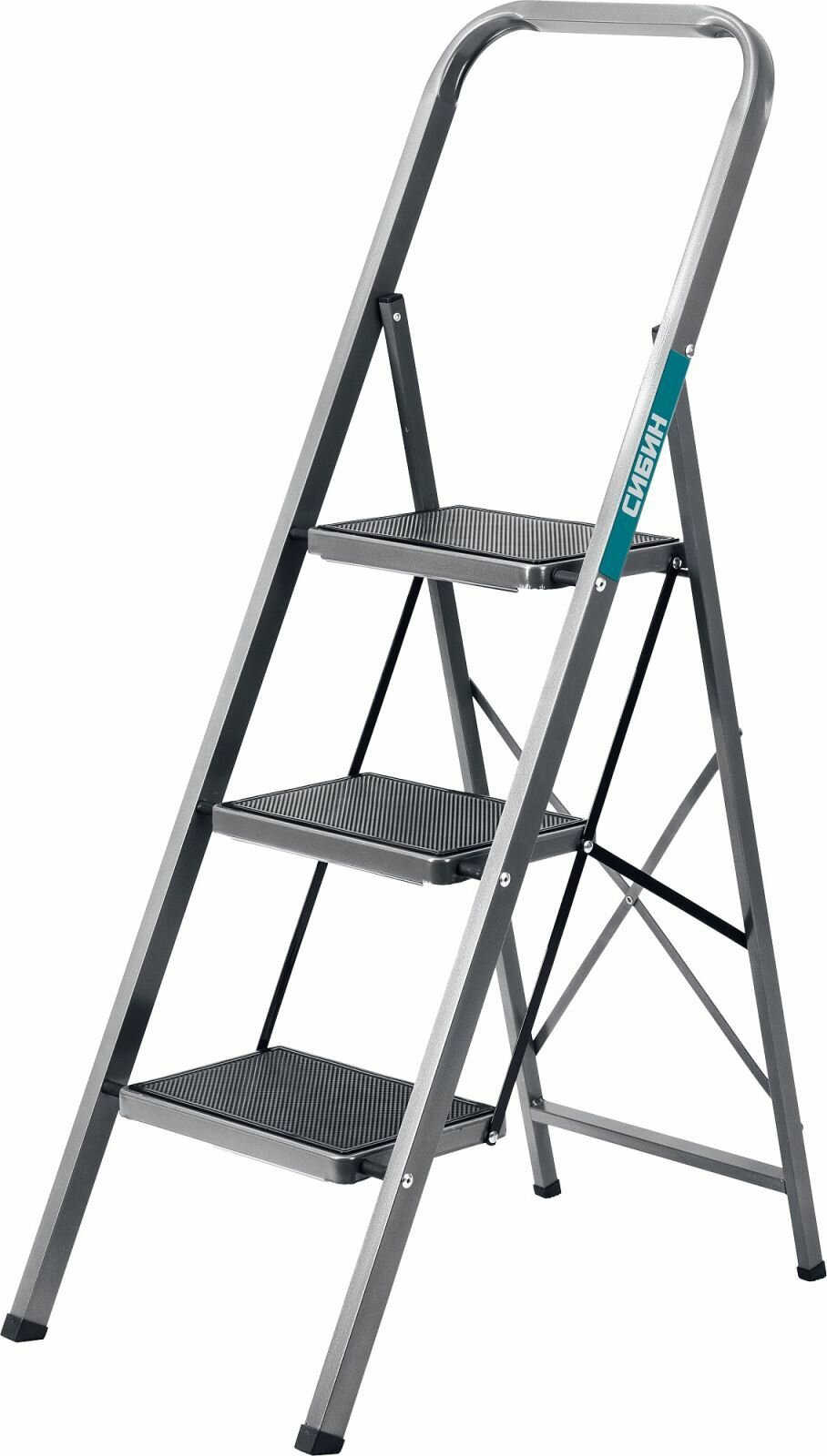 Стремянка СИБИН 3 ступени, 71 см, c широкими обрезиненными ступенями, стальная