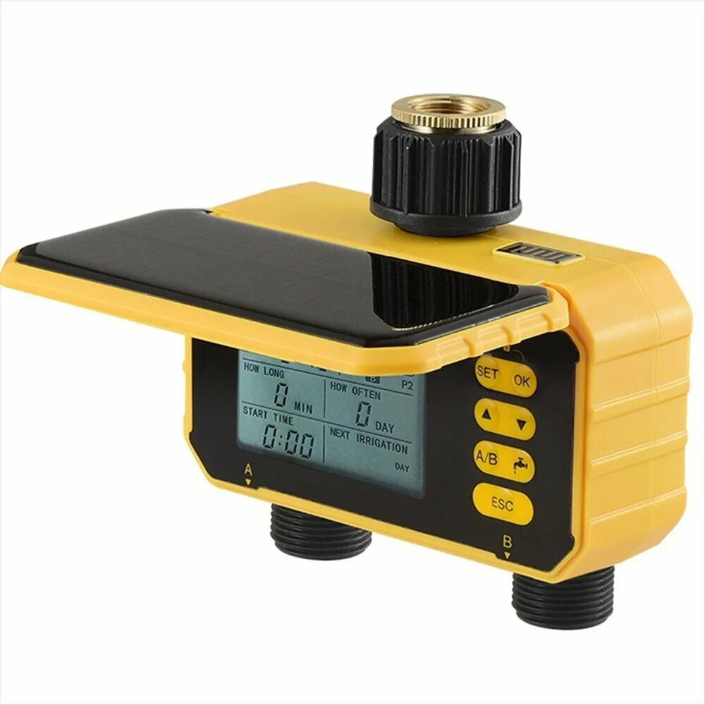 Бытовой солнечный автоматический полив с 2-ходовым выходом, таймером, ЖК-дисплеем, датчиком дождя, контроллер полива для сада