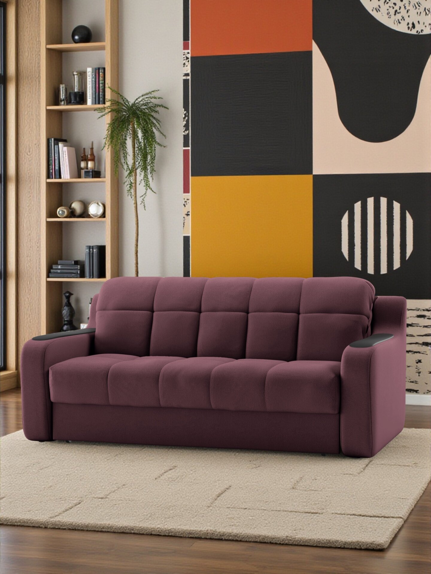 Диван Тифани Velutto 15 NOW 216x115x95 см, бордовый Велютто, аккордеон арт-мебель