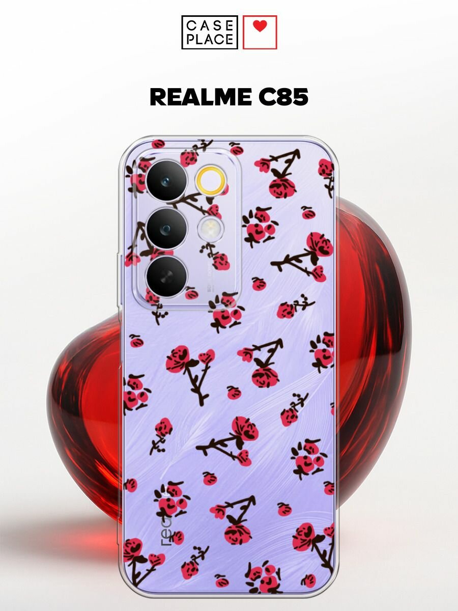 Чехол на Realme C85 / Реалми C85 с принтом Паттерн красные розы