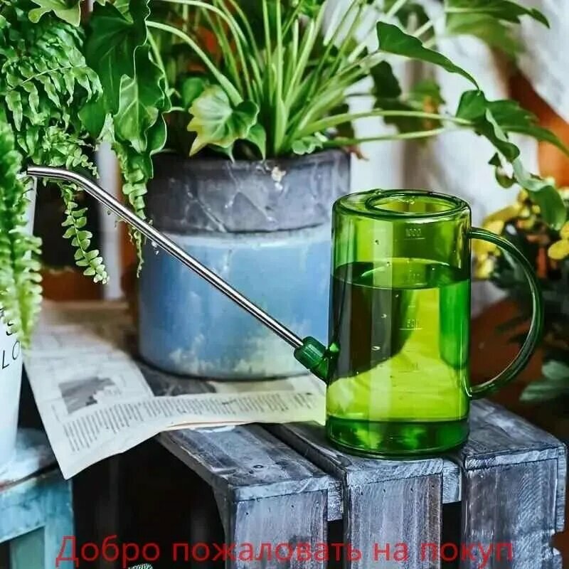 Лейка для полива, с длинным носиком, нержавеющая сталь, 1л, светло-серая — фото 1