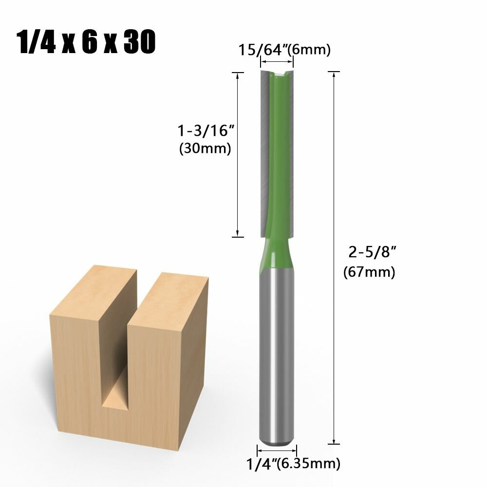 Фреза по дереву пазовая прямая 6*30*6.35 мм . хвостовик 6.35 мм