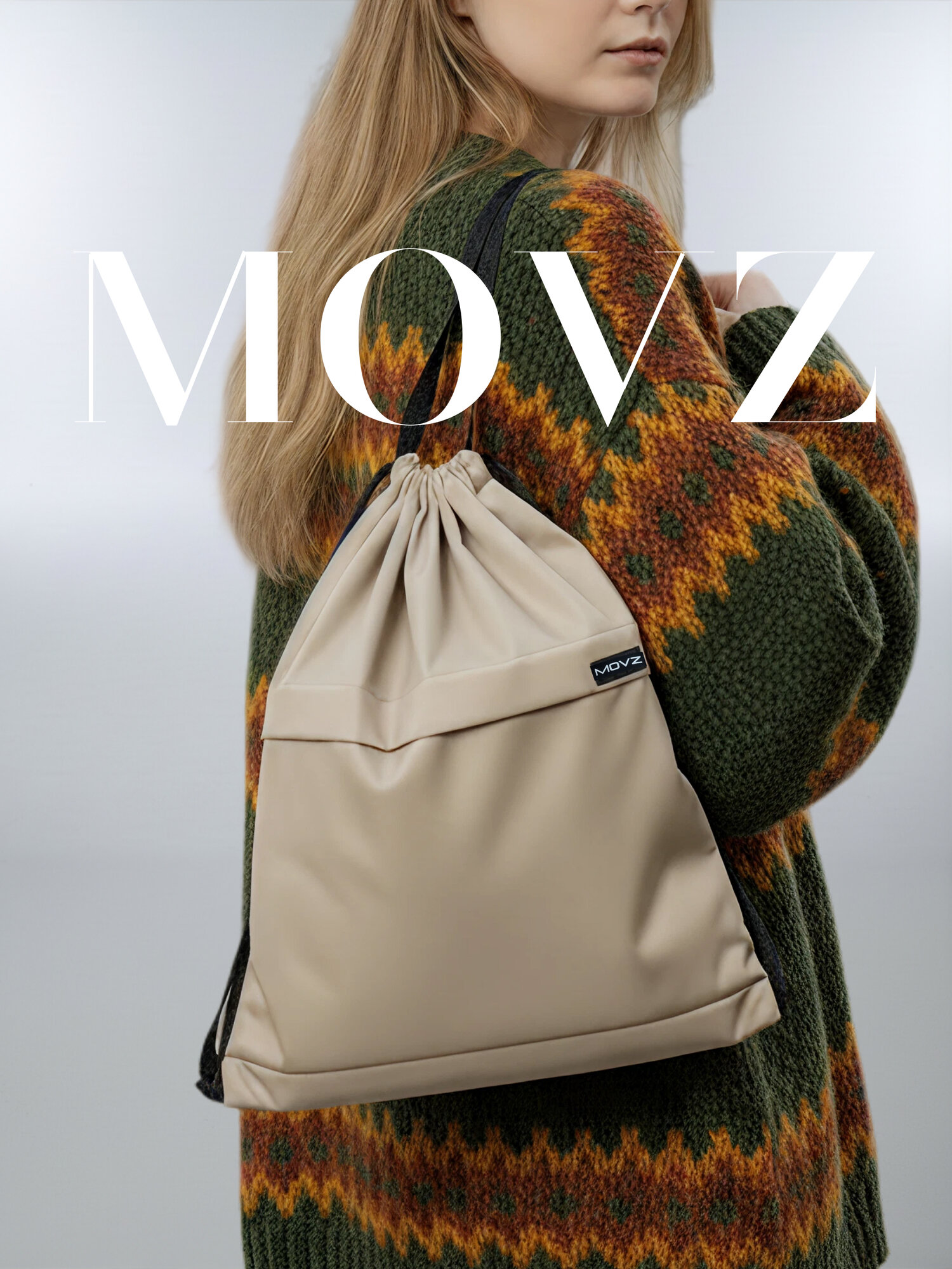 Шоппер "MOVZ", текстиль, молния, широкие лямки, под документы, продукты, обувь, серый