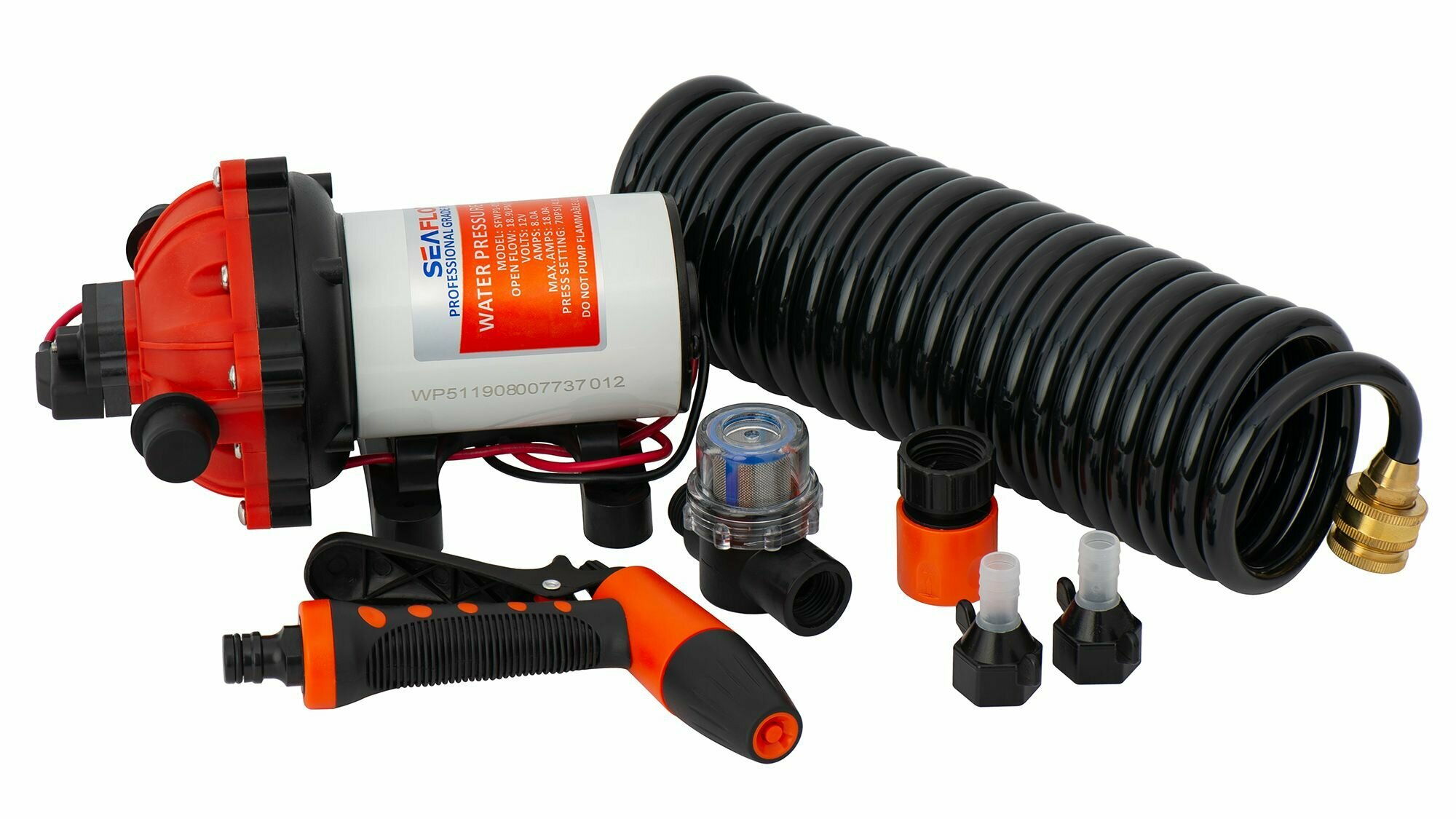 Насос для мытья катера со шлангом 51Series NEW 12V 18.9 л. мин 4.8 Bar 17A 1/2"-14 NMPT