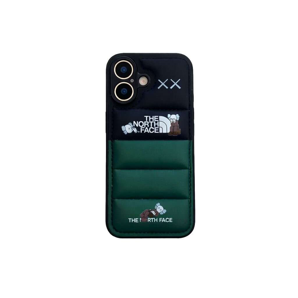 Чехол силиконовый дутый пуховик North Face iPhone 17 черный / зеленый