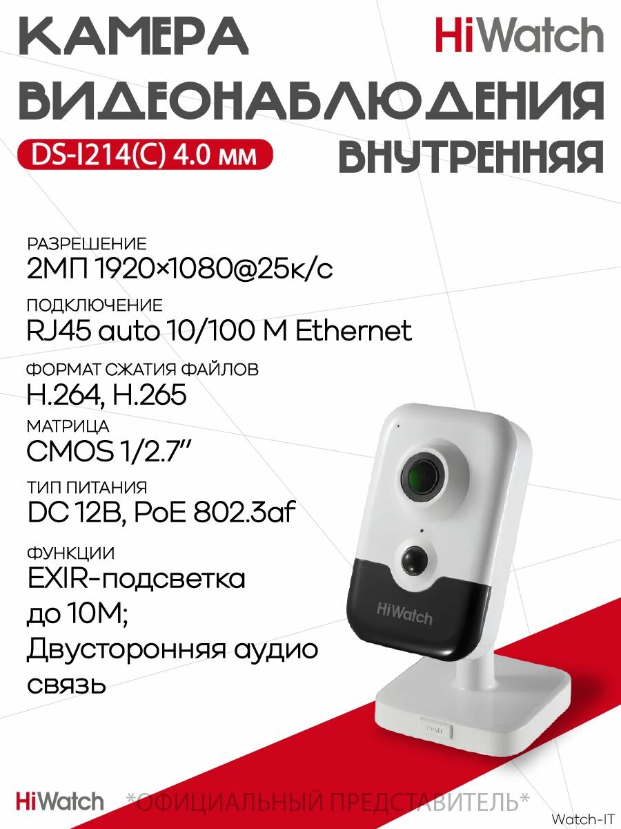Камера внутренняя для дома и офиса PoE DS-i214(С) 4.0mm