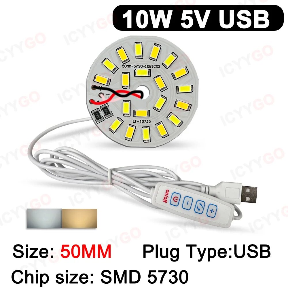 10W 5V USB LED модуль SMD 5730, 50мм, белый