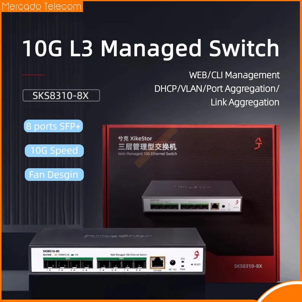 8 портов 10G SFP + L3 управляется с поддержкой распределения тепла вентилятора DHCP / VLAN / EU plug