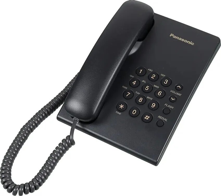 Телефон Panasonic KX-TS2350, черный, настенный, регулятор громкости, повторный набор