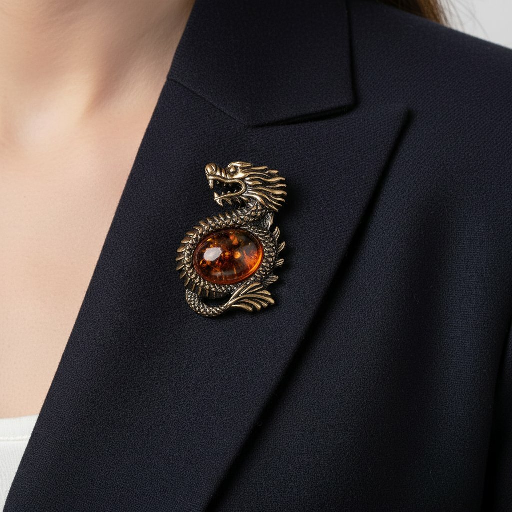 Брошь, янтарь