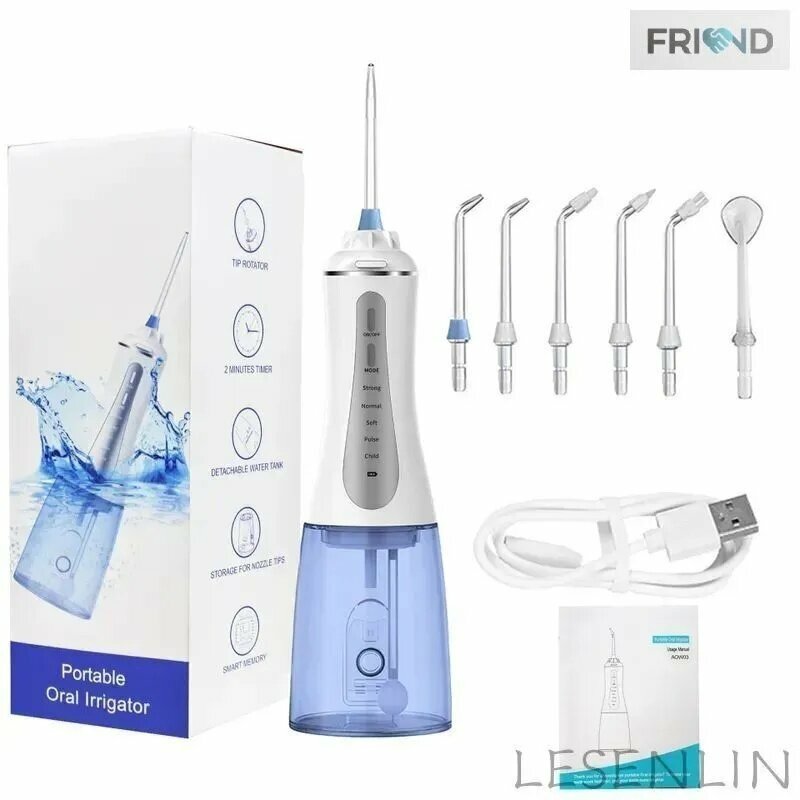 Портативный ирригатор Asia Care PRO с 6 насадками и 5 режимами, бестселлер для эффективной чистки брекетов, имплантов, коронок и языка