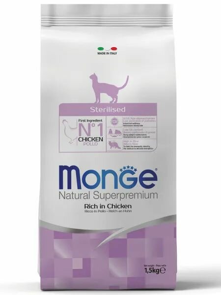 Monge Cat Sterilized 1.5 кг сухой корм для стерилизованных кошек с курицей
