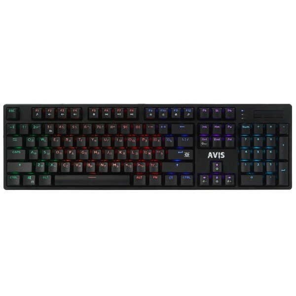 Клавиатура Defender Avis GK-312 RU, черн,104+FN, радуж, SNK Red, механика