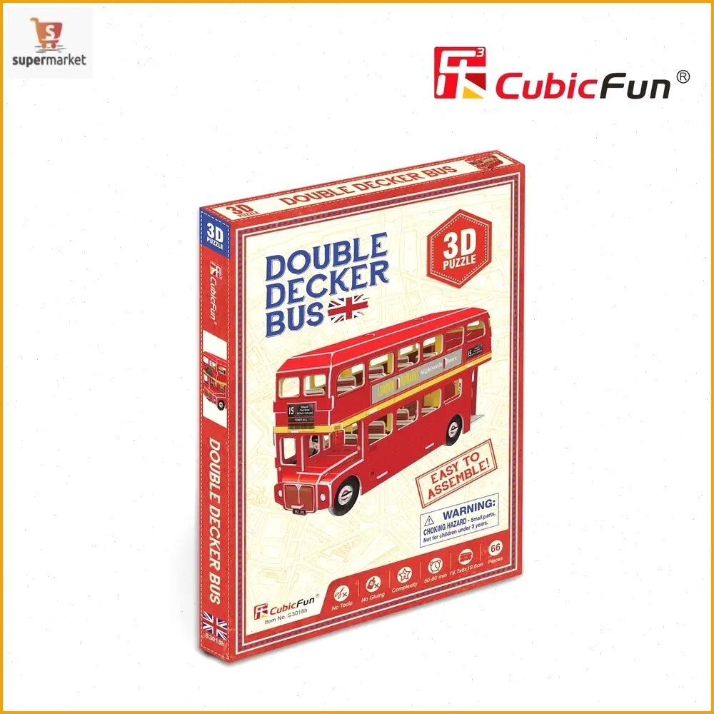Пазл CubicFun 3D пазл Лондонский двухэтажный автобус 57 деталей, для детей от 5 лет