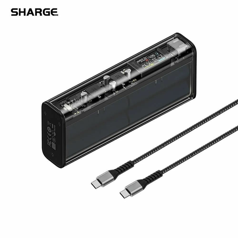 Портативный аккумулятор SHARGEEK 140 на 20000mAh с премиум прозрачным корпусом, мощность 140W для USBC и USBA