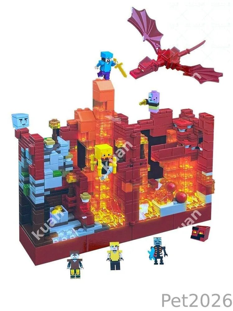 Новый 2026 Конструктор Адская крепость Minecraft 866 деталей LED подсветка для мальчиков — фото 1