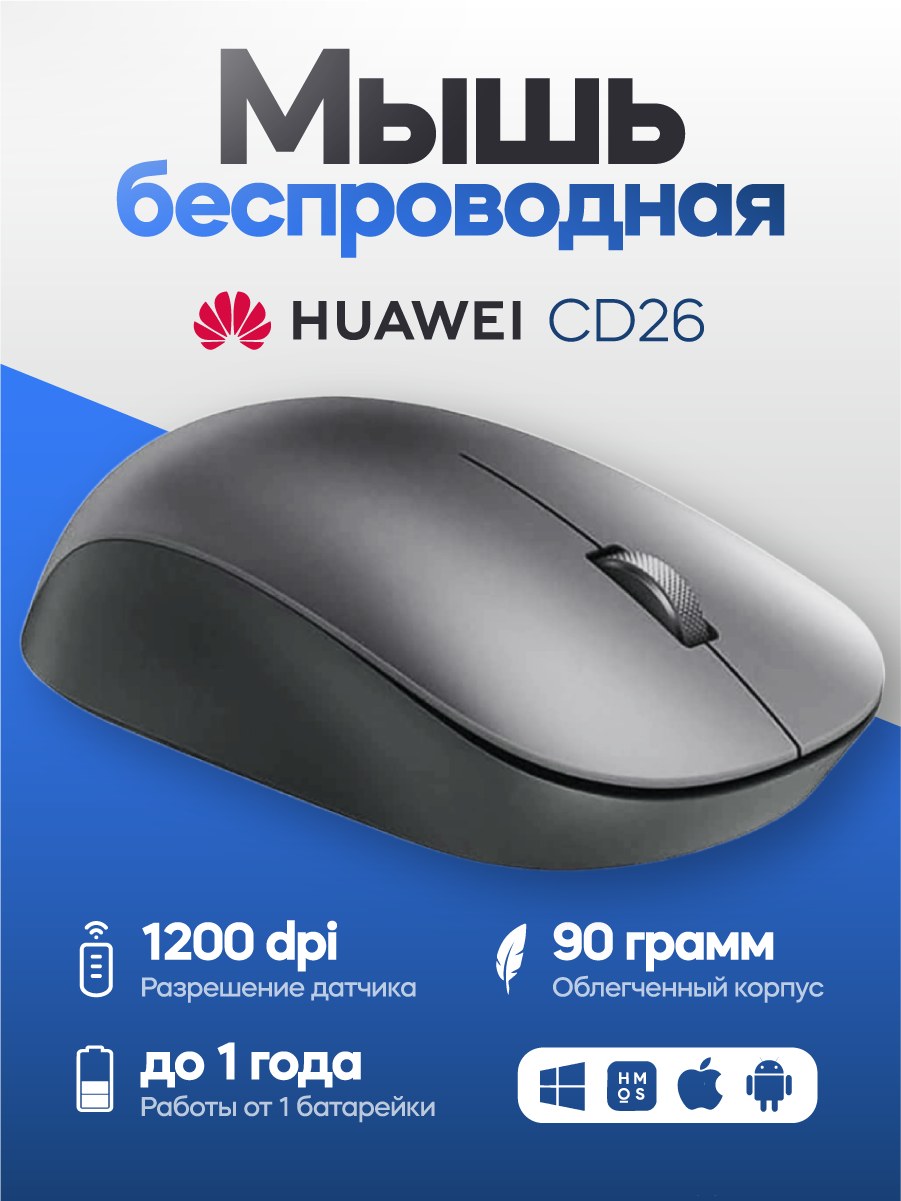 Беспроводная мышь Huawei CD26 Bluetooth 5.0, темно-серая, универсальная