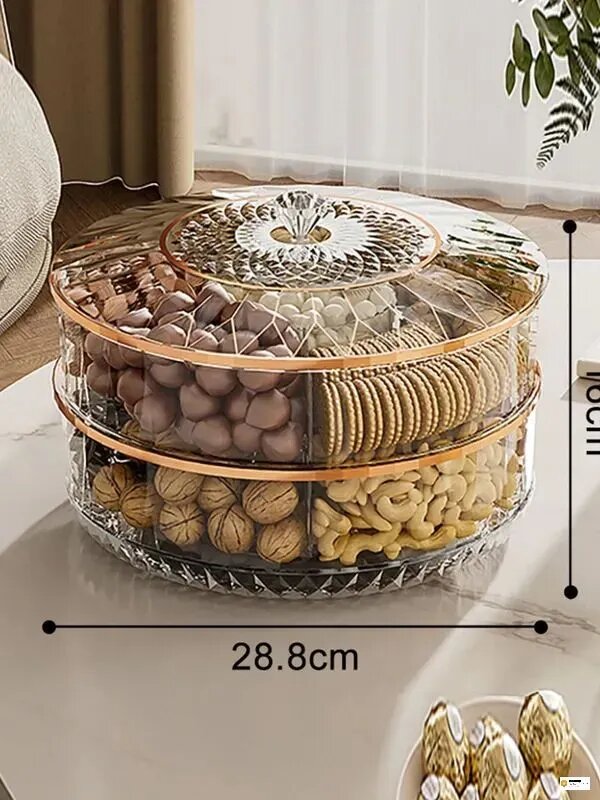 Менажница двухъярусная многофункциональная пластиковая для хранения сухофруктов, орешков, конфет, печений, снеков, 1 шт, диаметр 28 см