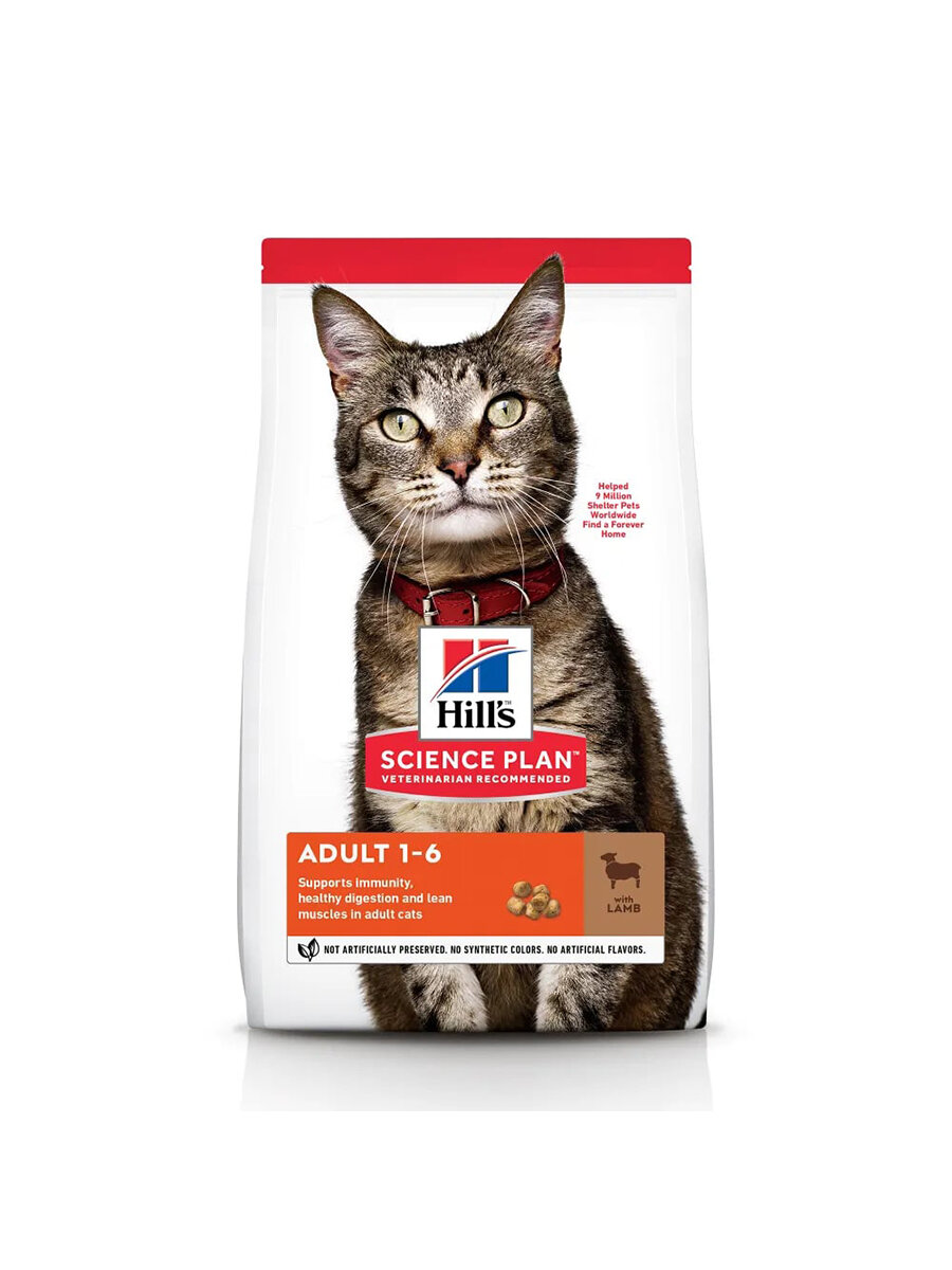 Сухой корм Hill's Science Plan Adult для взрослых кошек 1-6 лет, с ягненком, 1,5 кг