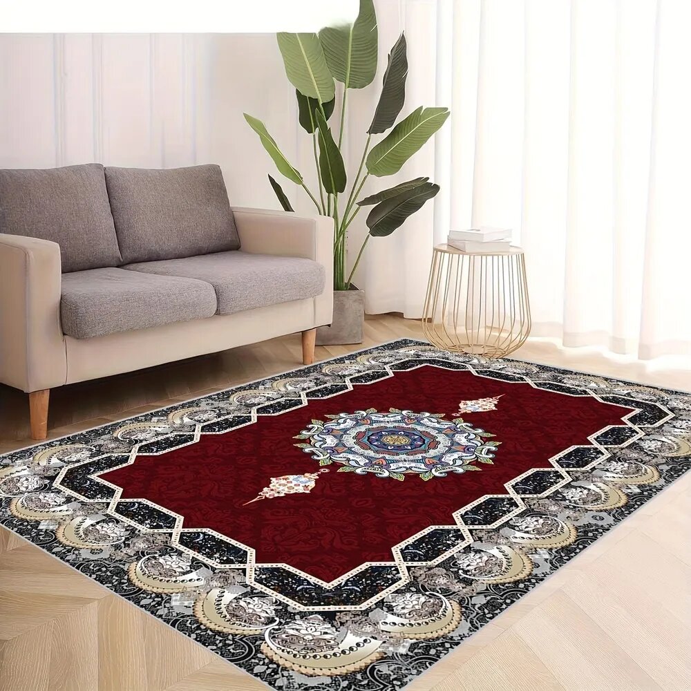 Ковер красный 200x150 см, классический, из бархата для гостиной — фото 1
