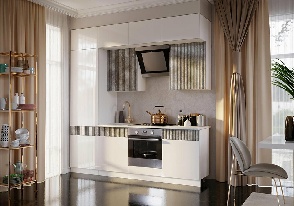 Кухня Оливия NEW 2,4м (Белый глянец холодный/Голден Пэлас), МИФ