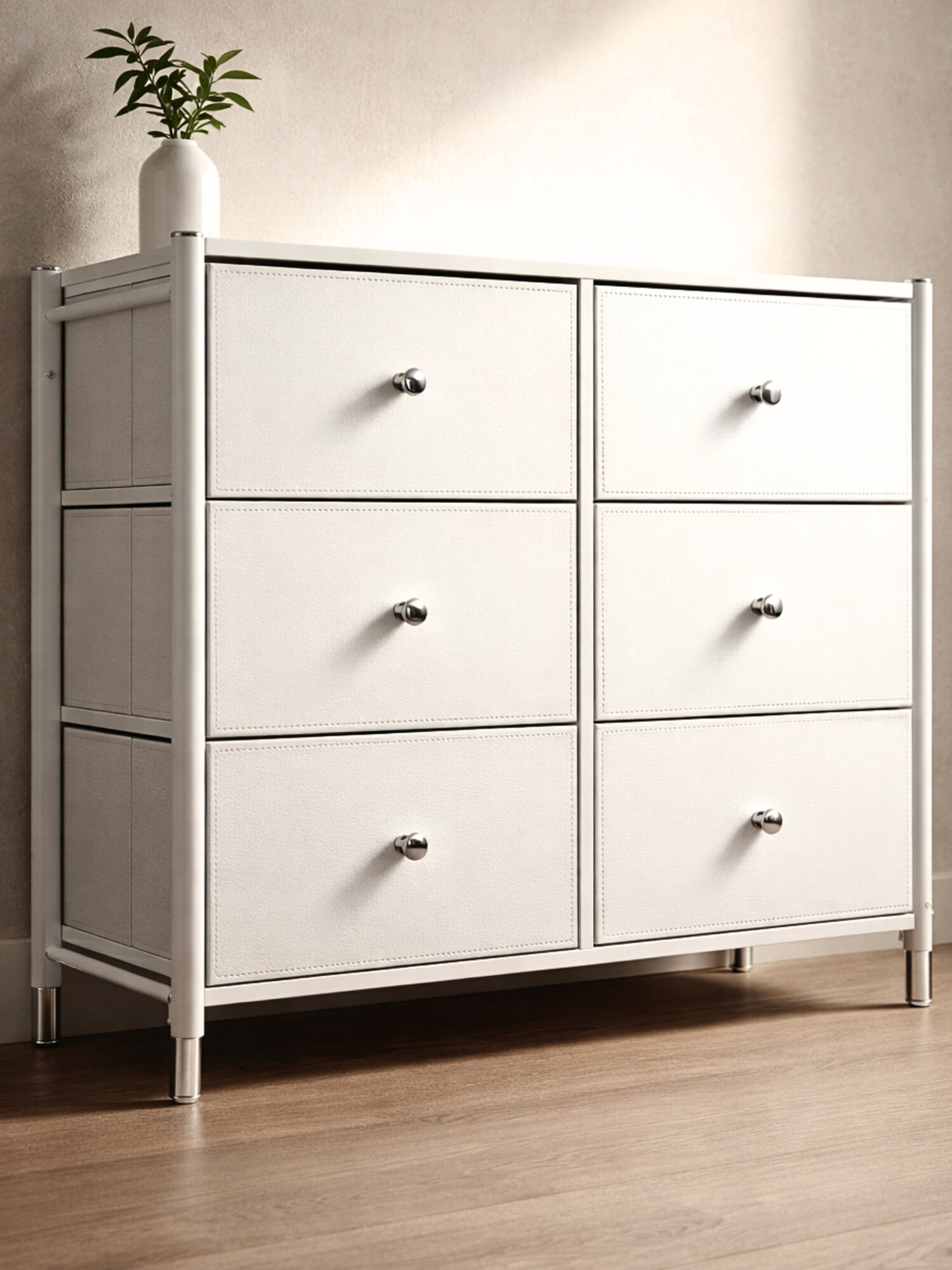 Комод белый большой MOKKA с 6 ящиками для одежды, узкий 30 см, 88,5х78х30, экокожа, металлический каркас