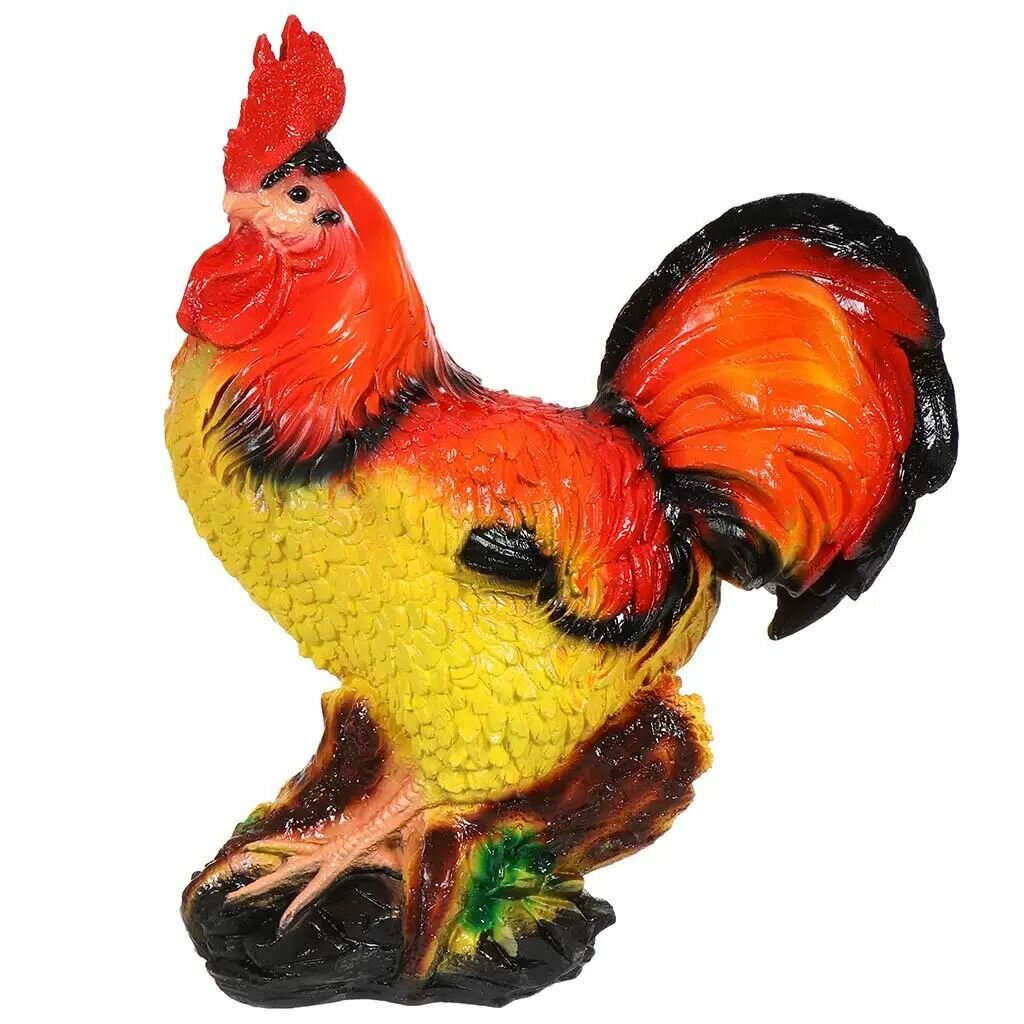 Садовая фигура Петух большой 60 см, декоративная статуэтка из гипса для украшения дачного участка и загородного дома