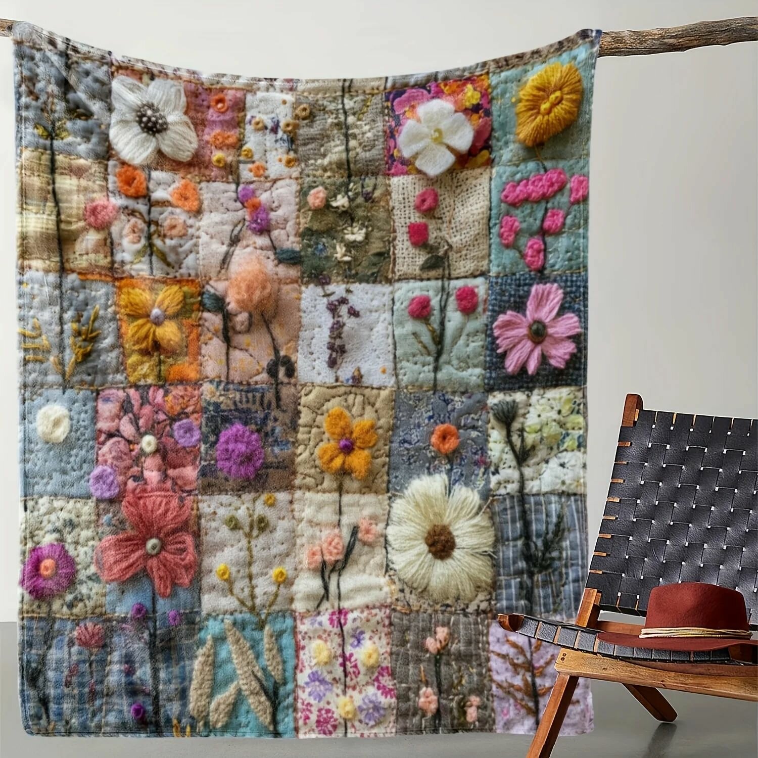 Плед Винтажный цветочный пэчворк Фланелевое одеяло 446.0g