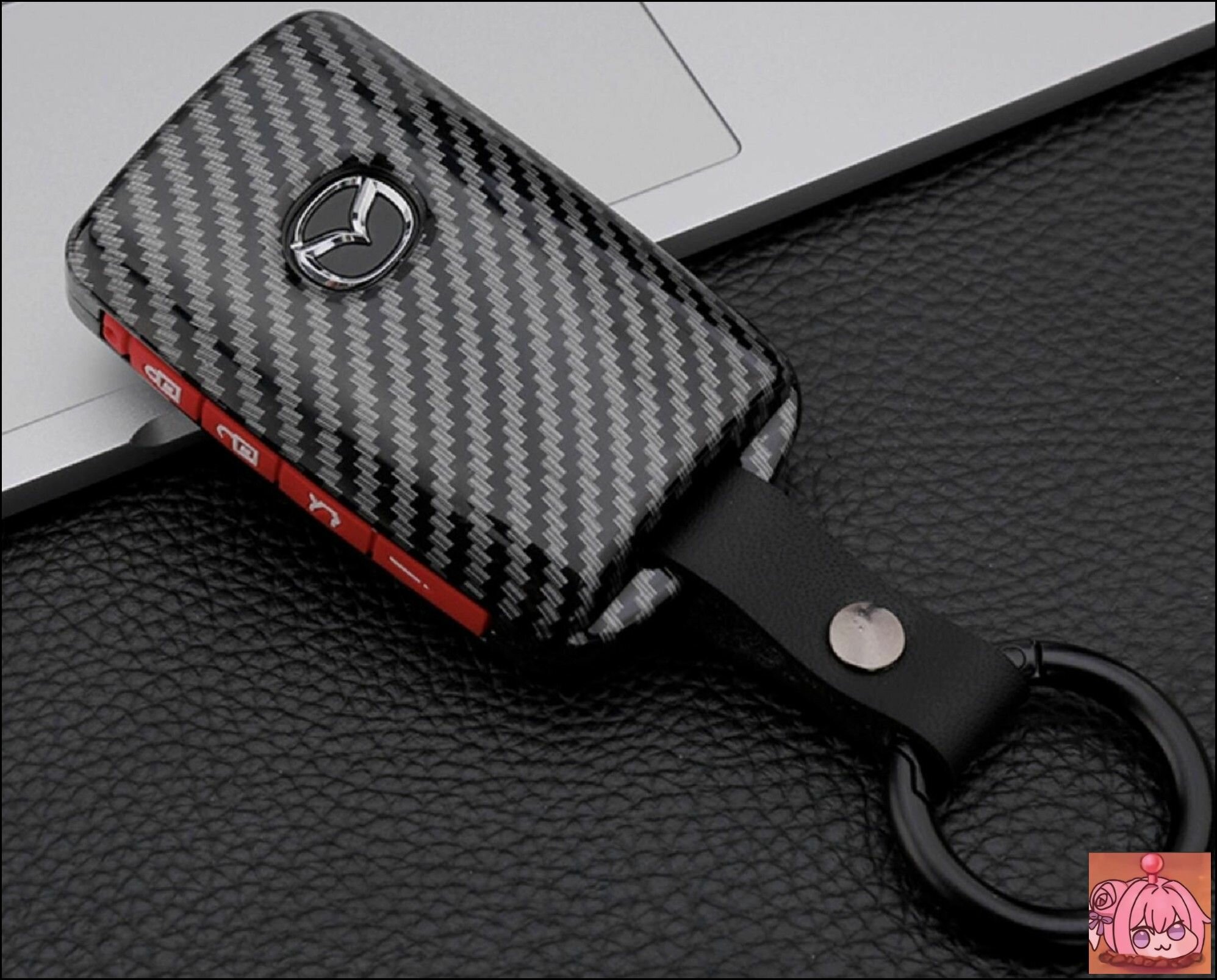 Защитный чехол с брелком для автомобильного смарт ключа Мазда, карбоновый каркас и красные кнопки, ключница с пряжкой для машины марки Mazda, 3, 6, CX-30 СХ-5, СХ-7, СХ-9 седан 2018 19 20 21 года