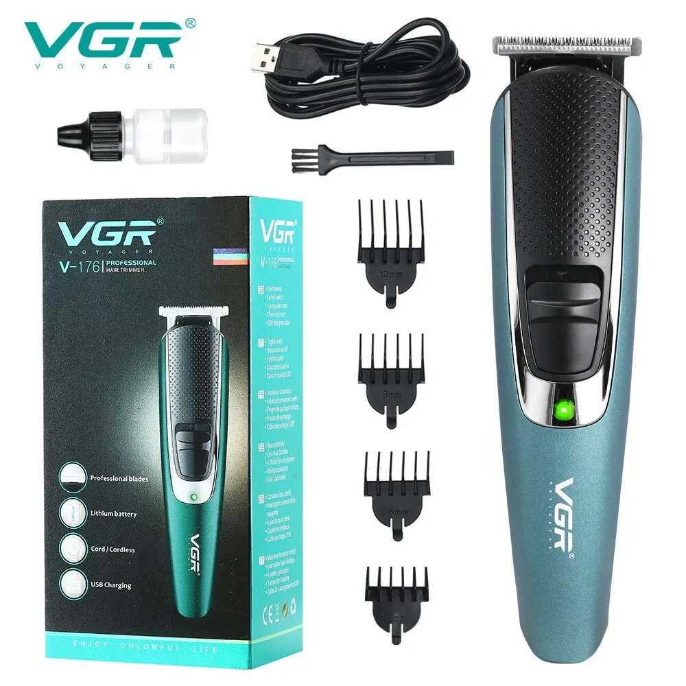 VGR Машинка для стрижки Мужская универсальная электрическая волос VGR176 USB бытовая волос, зеленый