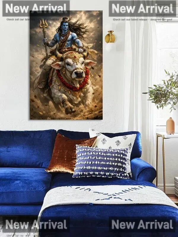 Картина "Скульптура на холсте: Бог Шив на Нанди 50 х 75", 75х50 см