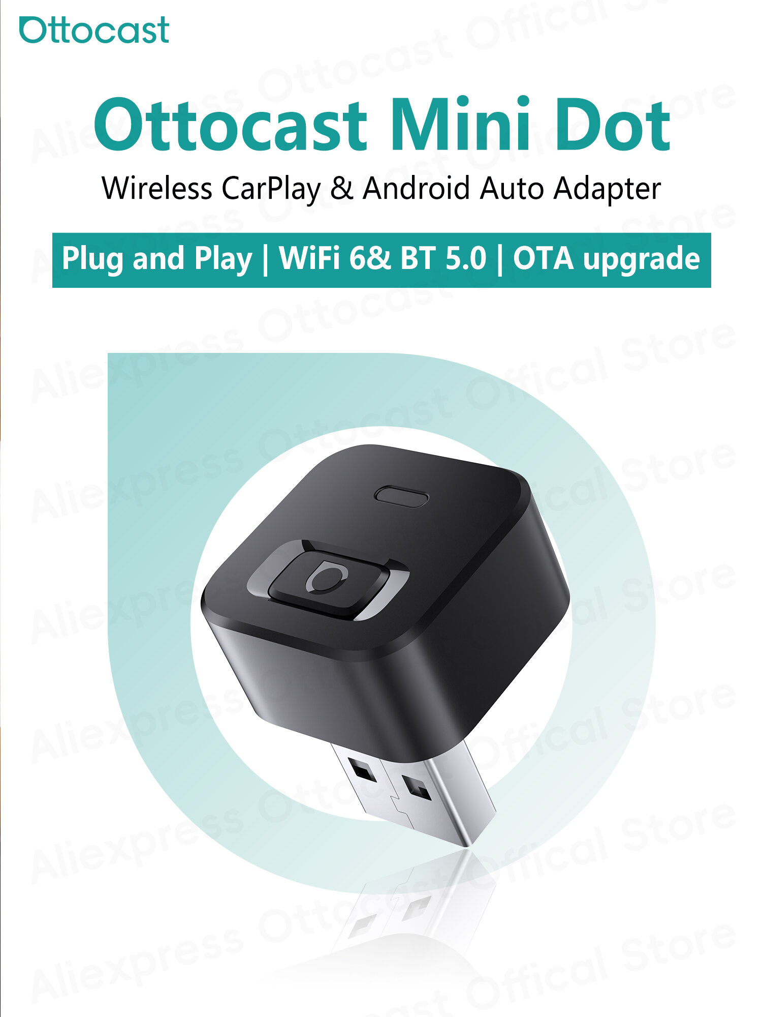 Беспроводной автомобильный адаптер OTTOCAST Mini Dot Cube CarPlay для Android Auto 2 в 1, USB, AI, автомобильные аксессуары для Totoya, VW, Benz, Chevrolet, Hyundai