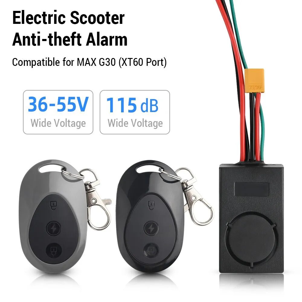 Противоугонная сигнализация для электросамоката, совместима с MAX G30 (XT60 Port), 115dB, 36-55V