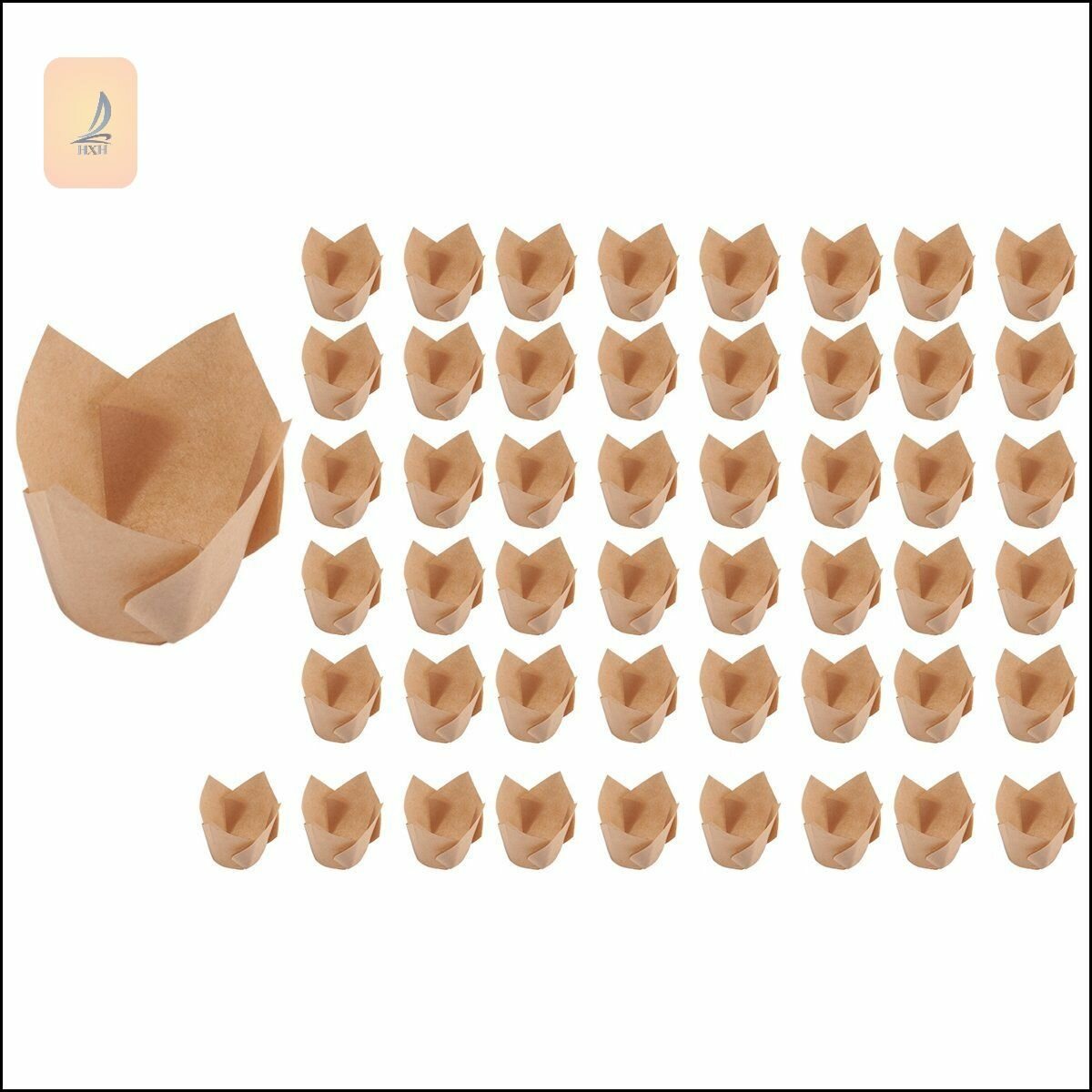 50 штук бумажных формочек для кексов в форме тюльпана, цвет коровья кожа