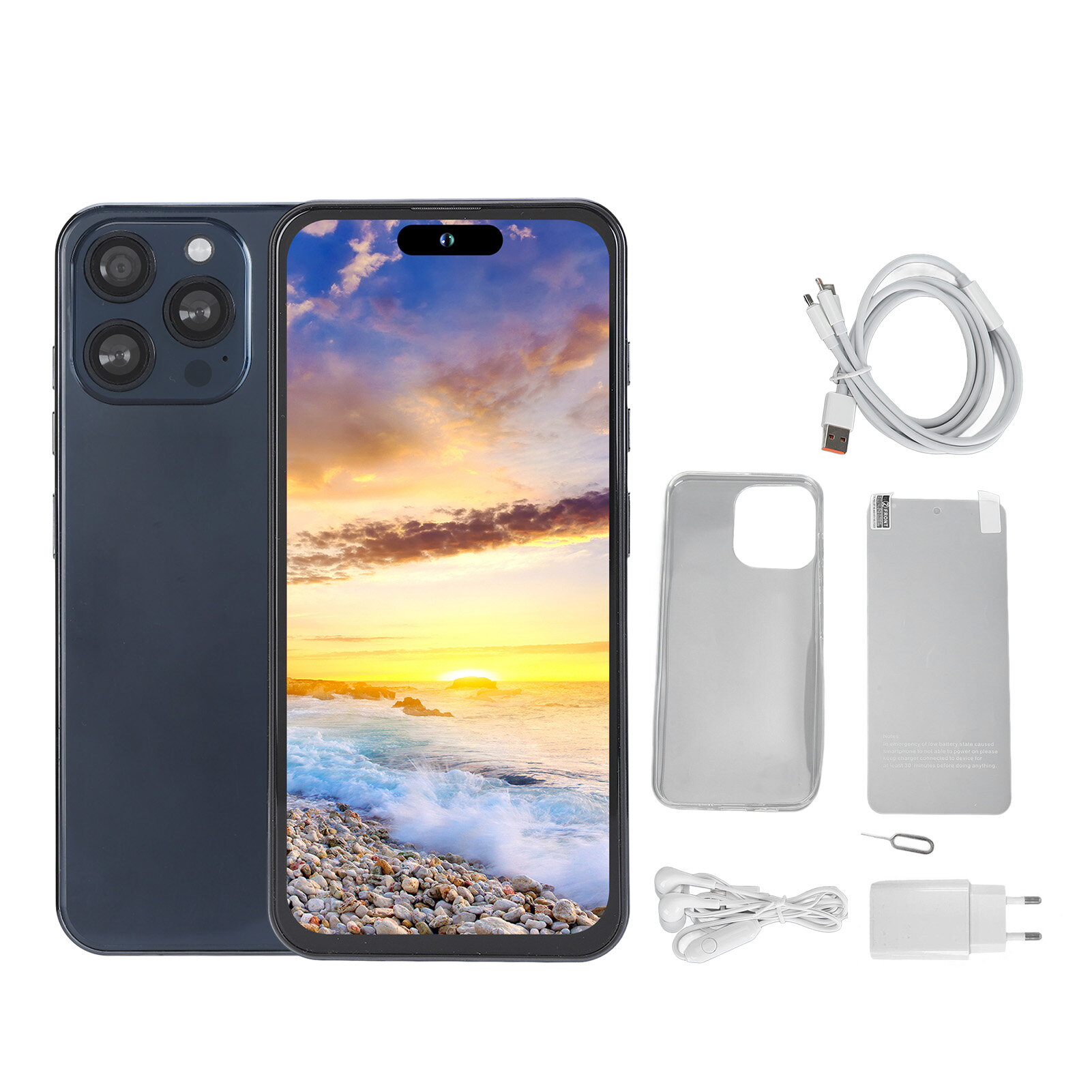 I14 PRO MAX: 6.7" IPS HD, 8+256 ГБ, 32+16 Мп, два слота SIM, Android 12. Темно-синий