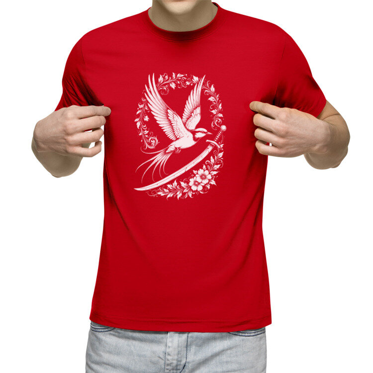 Мужская футболка «Ласточка над казачьим клинком» (красный, 2XL)
