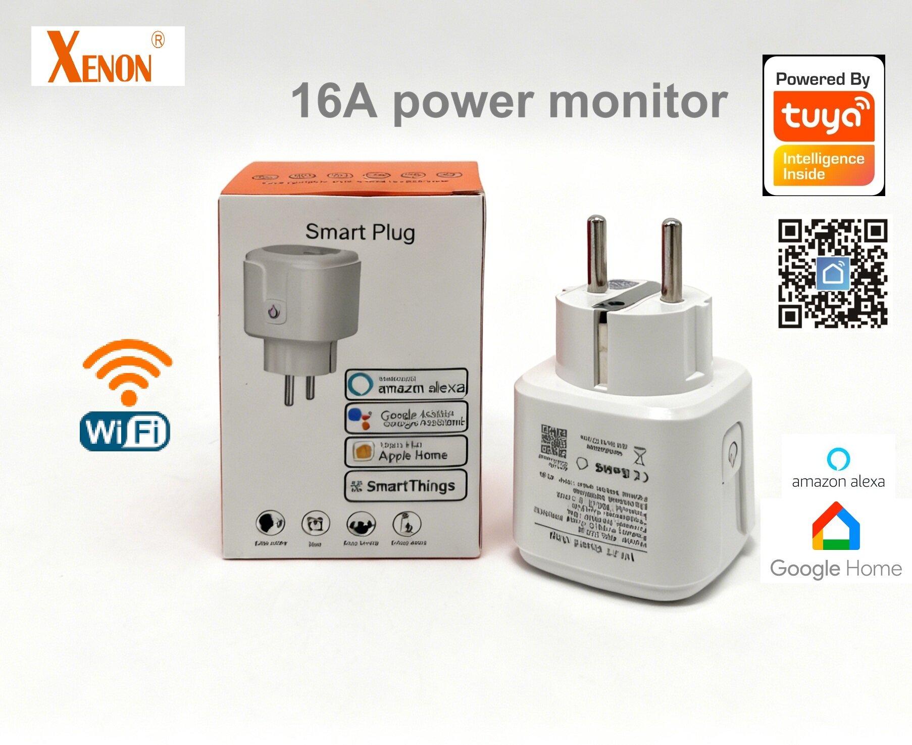 Умная розетка Xenon WiFi 220 В 16 А 3500 Вт, приложение Smart Life, совместима с Echo и Google Assistant.